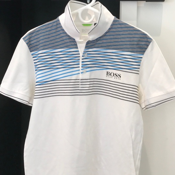 Boss | Shirts | Hugo Boss Polo Shirt In White And Blue With Sporty ...